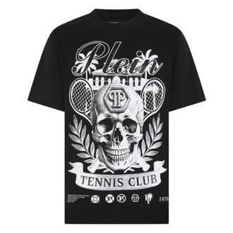 Philipp Plein Rundhals-T-Shirt Totenkopf Tennis Club - - Tops - Herren - Schwarzk - S