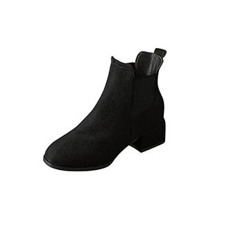 Generic Bottines Chelsea &agrave; talon bas et &eacute;pais pour femme - Style d&eacute;contract&eacute; - En daim synth&eacute;tique - Couleur unie - Confortables - &Agrave; enfiler - Pour la marche 