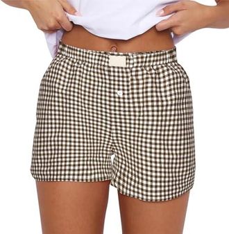Generic Short de nuit &agrave; carreaux pour femme, short de pyjama tendance Y2K, pantalon de nuit avec motif &agrave; carreaux, coupe ample, boxeurs de plage d&eacute;t&eacute;, pantalo