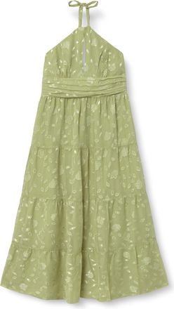 Maya Womens Maxi Dress Sleeveless Halterneck A-line Floral Self-tie Keyhole Tiered Open Back Wedding Guest Bridesmaid Prom, Salbeigr&uuml;n, 44