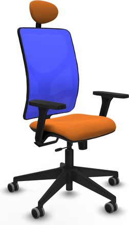 Piqueras y Crespo B&uuml;rostuhl mit 3D-Armen, h&ouml;henverstellbarer Lendenwirbelst&uuml;tze und festem Kopfteil, ausgestattet mit Syncro/Traslack und Schneideschaum, Blau/Orange