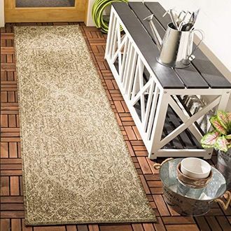 Safavieh Medaillon Teppich für Drinnen & Draussen - Beachhouse Collection, Kurzer Flor, Creme und Beige, 61 X 244 cm