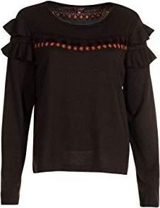 Coline Pull Femme à Volants Manches Longues - Couleur : Noir - Taille : L