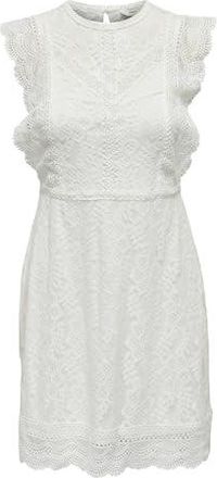 Only Onlnew Karo Life SL Lace Dress WVN Robe en Dentelle, Cloud Dancer, L Femmes