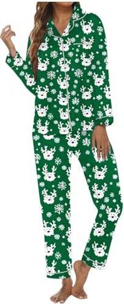 Generic Ensemble de v&ecirc;tements de nuit &agrave; manches longues avec poche boutonn&eacute;e pour femme, Vert, XXL