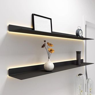 Generic Schwebende Wandregale mit LED-Beleuchtung, Metall Wandmontiertes Ausstellungsregal für Wohnzimmer, Büro, Schlafzimmer - Beleuchtete Aufbewahrungslösun