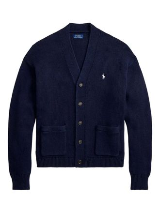 Polo Ralph Lauren cardigan en coton &agrave; logo brod&eacute; - Bleu
