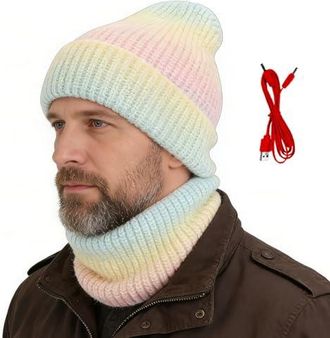 Generic Bonnet chauffant 2 en 1 USB - Ensemble bonnet et &eacute;charpe - pour femme - Pour lhiver, le ski, le cyclisme, les trajets quotidiens, les voyages, les aff