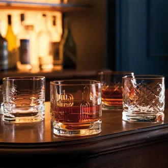 La Roch&egrave;re 4er Set Whiskygl&auml;ser Dandy 300 ml - Sortierte Design-Tumbler aus franz&ouml;sischem Pressglas - 4 verschiedene Relief-Muster - Robust, Art Deco Stil & Sp&uuml;l