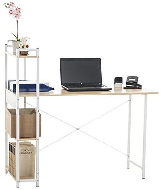 Clp Bureau Design Poe avec Plateau en Bois I Table De Travail avec Cadre en Tubes dacier I Table DOrdinateur avec Colonne De Rangement, Couleur:erable