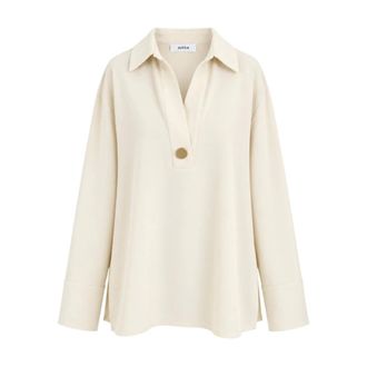 Jucca Blouse col polo en V - Femme - Tops - Beige - Taille: 42 FR