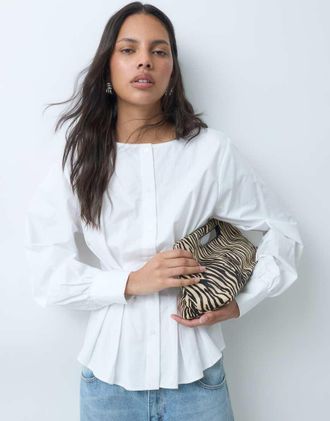 Asos blouse blanche &agrave; manches ballon, cintr&eacute;e &agrave; la taille