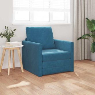 vidaXL Vidaxl - Canap&eacute;-lit convertible 1 place bleu en velours - Dimensions 74 x 77 x 81 cm - Design moderne pour salon ou chambre - Assemblage requis