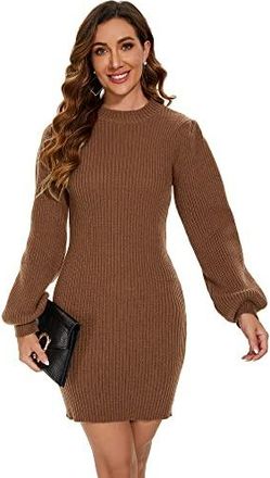 Ever-pretty Robe Pull Femme Hiver Casual Manches Longues Col roul&eacute; Longue Moulante Au Genou Chic Marron XL