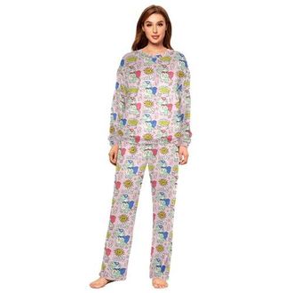 Alaza Ensemble de pyjama 2 pièces en polaire pour femmes, motif teckel charmant, vêtement de détente à manches longues, vêtements de nuit thermiques super d