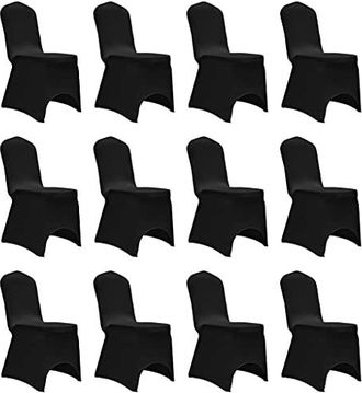 vidaXL Frdhee Lot de 12 housses de chaise de bureau universelles extensibles - Noir - Pour mariage, f&ecirc;te, h&ocirc;tel, restaurant, facile &agrave; nettoyer