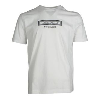 John Richmond Homme, Tops, Blanc, Taille: 2XL T-shirt Blanc en Coton avec Logo Noir