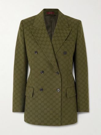 Gucci Doppelreihiger Blazer Aus Canvas Aus Einer Baumwollmischung Mit Jacquard-muster - Grün