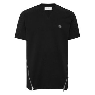 Philipp Plein Homme, Tops, Noir, Taille: 3XL Padded Sleeves Round Neck T-Shirt Hexagon
