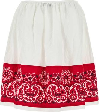 Miu Miu Womens White Poplin Skirt Biancorosso Exterior: Cotton Linen Gonne