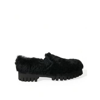 Dolce & Gabbana Schwarze Pelz Lederslipper Schuhe - - Shoes - Herren - Schwarzk - 39 1/2 EU