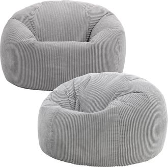 Icon Brand Kingston Sitzsack Cord, Grau, 2er Pack, Sitzsack Erwachsene mit Füllung, Bean Bag, Cord Sessel, Lounge Sessel, Lounge Stuhl, Schlafzimmer, Wohnzimmer,