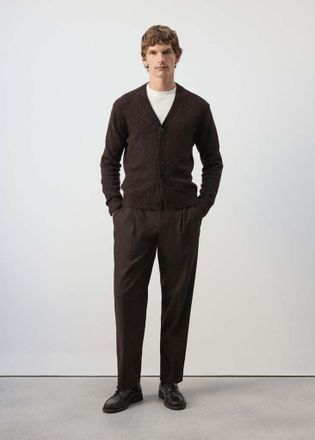 Mango Cardigan en maille m&eacute;lang&eacute;e laine et alpaga chocolat - Homme - XXL - MANGO MAN