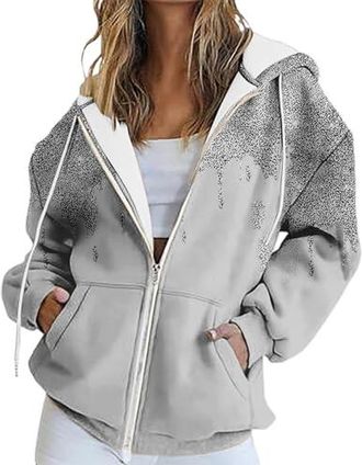 Generic Sweat à capuche surdimensionné à manches longues pour femme - Doux et confortable - Décontracté - Avec poches - Fermeture éclair graphique - Veste pol