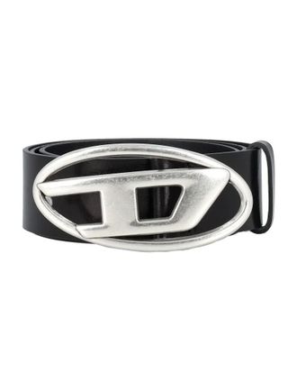 Diesel G&uuml;rtel - Leather Belt With Metal Oval D Logo Buckle - Gr. 95 - in Schwarz - f&uuml;r Damen