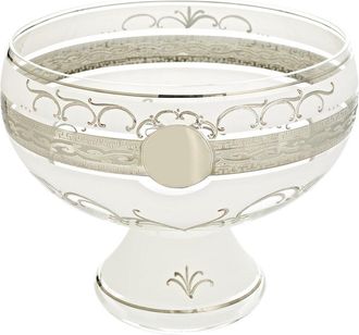 Cristalica Schale auf Fuß Obstschale Salatschale Noble D 26 cm Platin Handgefertigtes Mundgeblasenes Glas