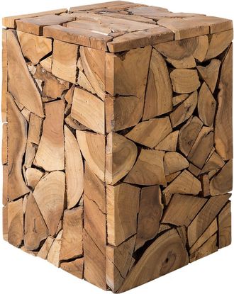 Beliani Industrieller Beistelltisch Würfel Form 30x30 cm Teakholz Hellbraun Nelson