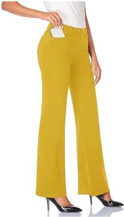 Generic Pantalon de travail extensible pour femme - Taille haute - Jambe droite sur mesure - Pantalon de bureau - Pantalon palazzo - Braguette &agrave; boutons - Pan