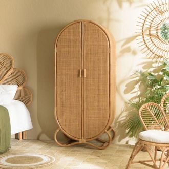 Macabane KALLY - Armoire en rotin 2 portes en cannage couleur brun miel