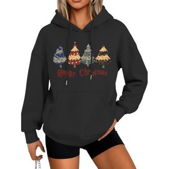 Generic Sweat à capuche de Noël pour femme - Joli sapin de Noël | Sweat à capuche graphique décontracté à manches longues - Usage quotidien, Noir, XXL