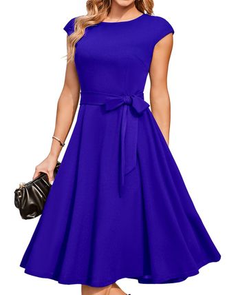Dresstells Cocktailkleid Damen Festliche Kleider 1950er Knielang Rockabilly Hochzeitkleid K&ouml;nigsblau Swing Partykleid Vintage Petticoat Kleid Royalblue 3XL