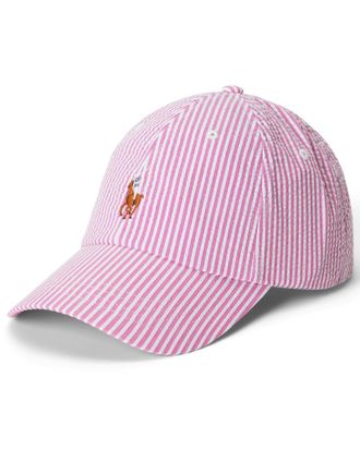 Ralph Lauren Seersucker Cap mit Stretch, Streifen und Logo-Stickerei in