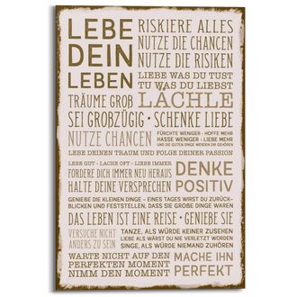 Reinders Wandbild, Denke Positiv und lebe dein Leben, Wohnzimmer, Bilder, Wanddeko, Room Decor, MDF, Braun, 90 x 60