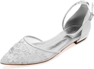 Generic Chaussures De Mariage Femmes Ballet Flat Dress Fête Bridal Mariage Plat Sandales 1.8Cm,Argent,38 EU