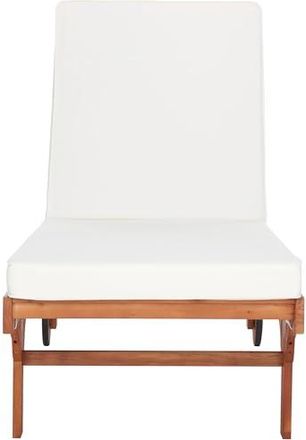 Safavieh Wooden Outdoor Lounge Chair with Adjustable Back with Adjustable Side Table, in Natural and Blue