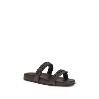 Brunello Cucinelli Womens Brown Calf Leather Bos Taurus Flat Sandals