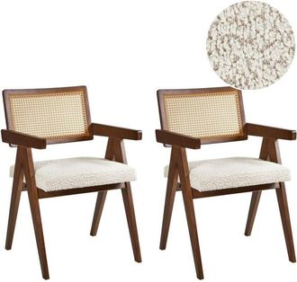 Beliani Lot de 2 Chaises de Salle &agrave; Manger en Boucl&eacute; Cadre en Bois dH&eacute;v&eacute;a Meuble de Cuisine Marron Fonc&eacute; et Beige Clair Ava