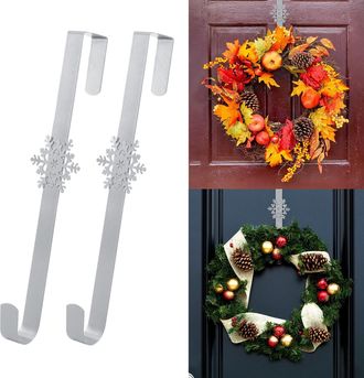 Generic Kranzaufh&auml;nger f&uuml;r Halloween-Weihnachtsdekorationen, 38 cm, Metall, f&uuml;r die Haust&uuml;r, silberfarbene Schneeflocke, 2 St&uuml;ck