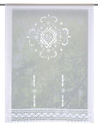 Sch&ouml;ner Leben Fensterbehang Scheibengardine Fertiggardine Leinenstruktur Makramee wei&szlig; 90x100cm