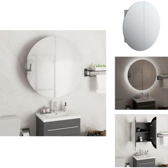 vidaXL Badezimmerschrank mit Rundem Spiegel & LED Grau 54x54x17,5 cm - Badezimmerm&ouml;bel - Badespiegel - Kosmetiktisch - LED Beleuchtung - Badschrank