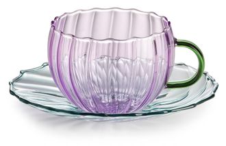 IVV sahara set 2 borosilicate tea cups amethyst green handle/turquoise saucer cl- 24