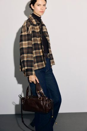 Gerard Darel Surchemise &agrave; carreaux en laine double face - JOSIA - Marron