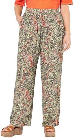 Ulla Popken Femme Grandes Tailles Pantalon Rose en crêpe. Imprimé Peau de Crocodile. Jambe Large et Taille élastique Gris Olive 62+ 837933200-62+