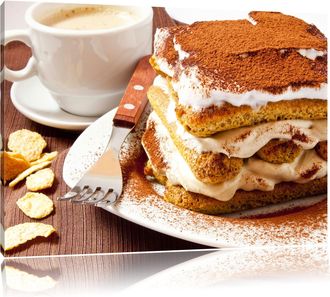 Pixxprint Leckeres Dessert mit Kaffee, Größe: 120x80cm, Leinwandbild, fertig gespannt, Wandbild, Dekoration, Kunstdruck, kein Poster