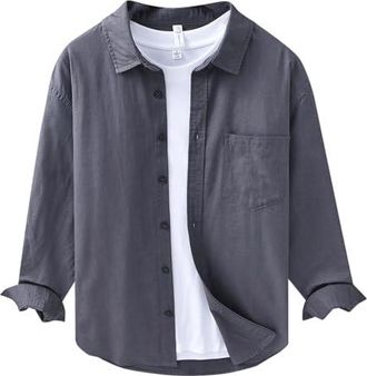 Generic Chemise d&eacute;t&eacute; en lin boutonn&eacute;e pour homme - Chemise d&eacute;t&eacute; en lin - Chemise de loisirs &eacute;l&eacute;gante - Pour lext&eacute;rieur - Coupe droite - Chemise de loisirs, gr