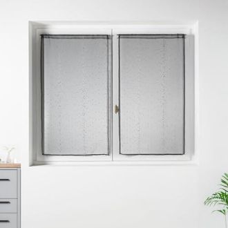 HOME MAISON Homemaison - Paar kleine Vorh&auml;nge aus Organza mit silberfarbenen Streifen - Polyester - Saum mit Stangendurchzug - f&uuml;r Fenster K&uuml;che Wohnzimmer - 60 x